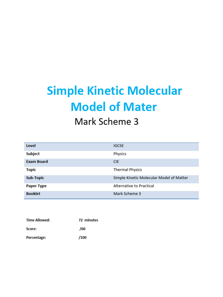 21.3 Simple Kinetic Molecular Model of Matter MS CIE IGCSE Physics ...