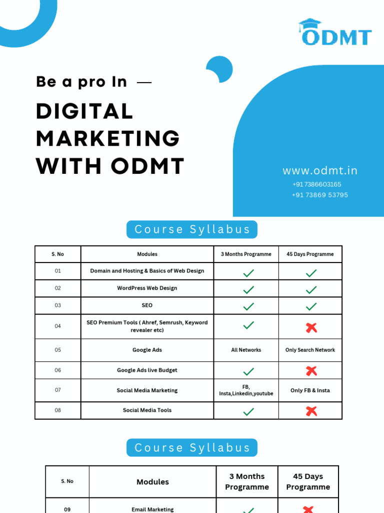 Odmt Course Broucher Pdf Search Engine Optimization Digital Marketing