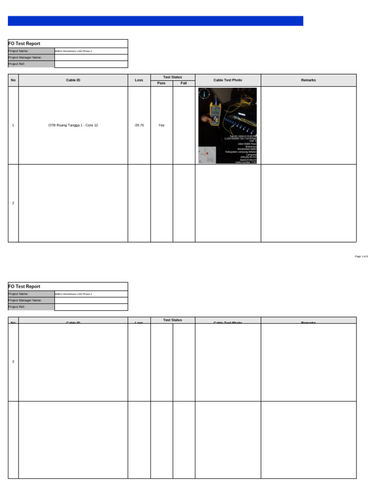 FO Test Report for BMKG LAN Phase 2 | PDF | Science & Mathematics ...