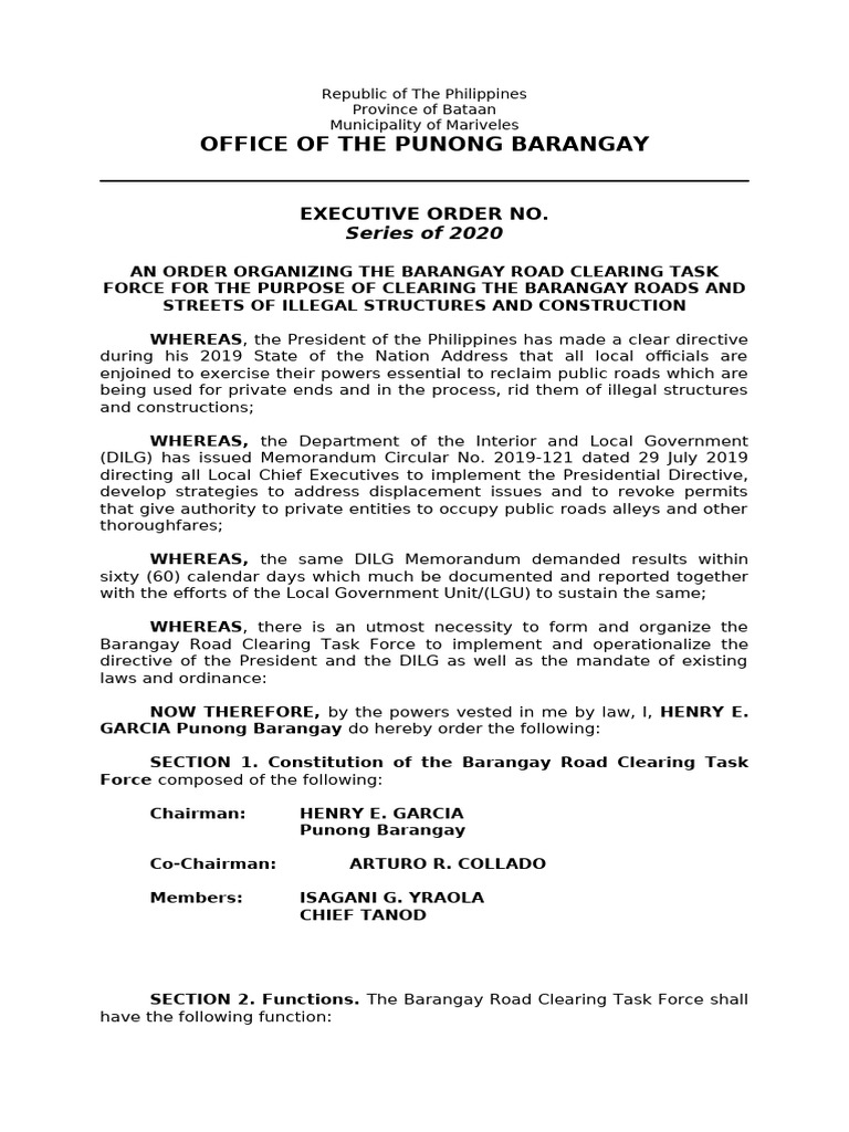 E.O for road clearing Task Force | PDF
