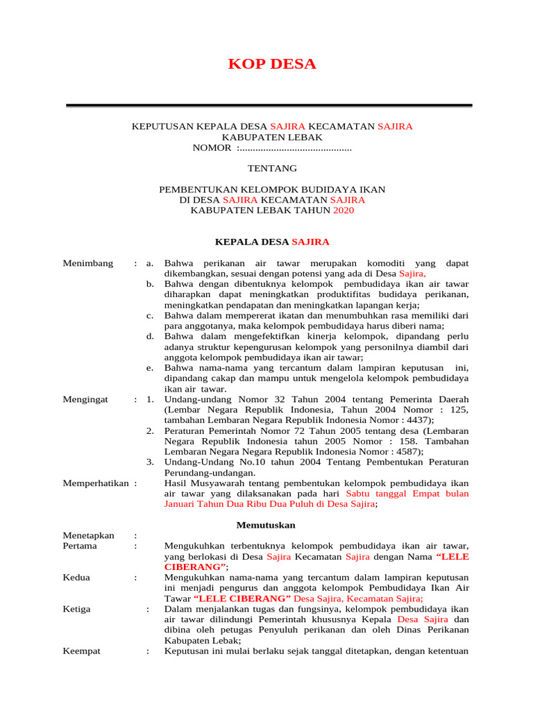 Format Pengukuhan Desa | PDF