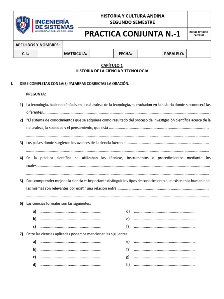 Primera Practica Conjunta Unidad 1 Historia y Cultura Andina II ...