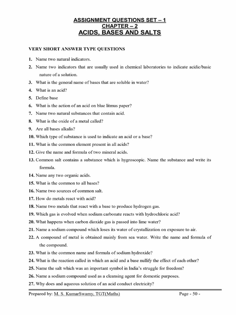 Acids, Bases and Salts - Assignment | PDF
