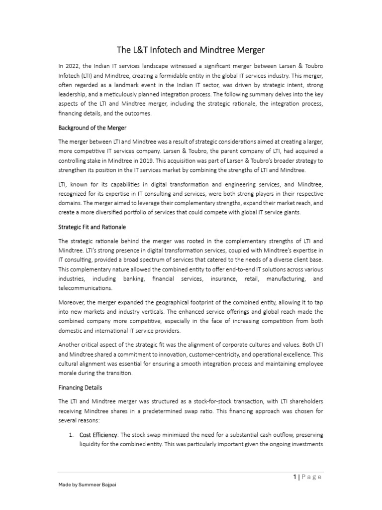 LTI Mindtree Merger | PDF
