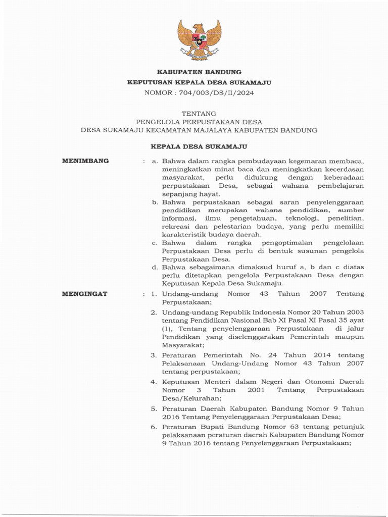 SK Pengelola Perpus - Desa Sukamaju | PDF