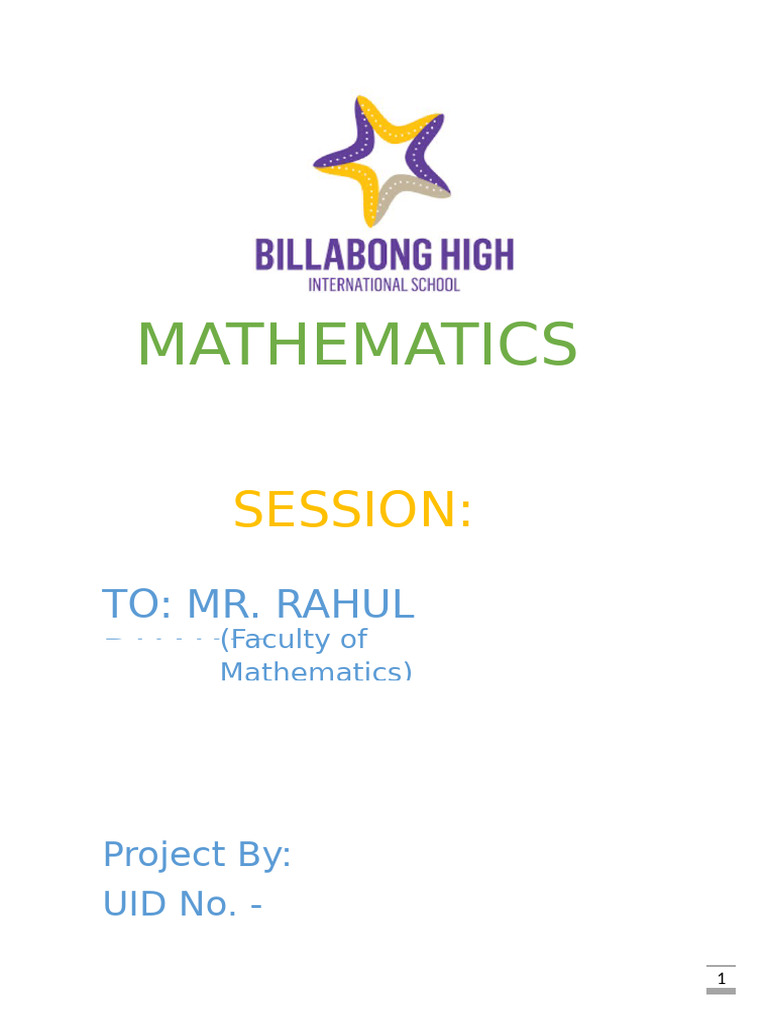 Anunay12th Maths Project Front Page | PDF