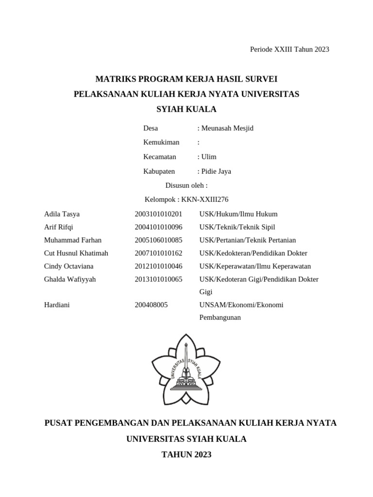 MATRIKS KKN Periode XXIII Tahun 2023 | PDF