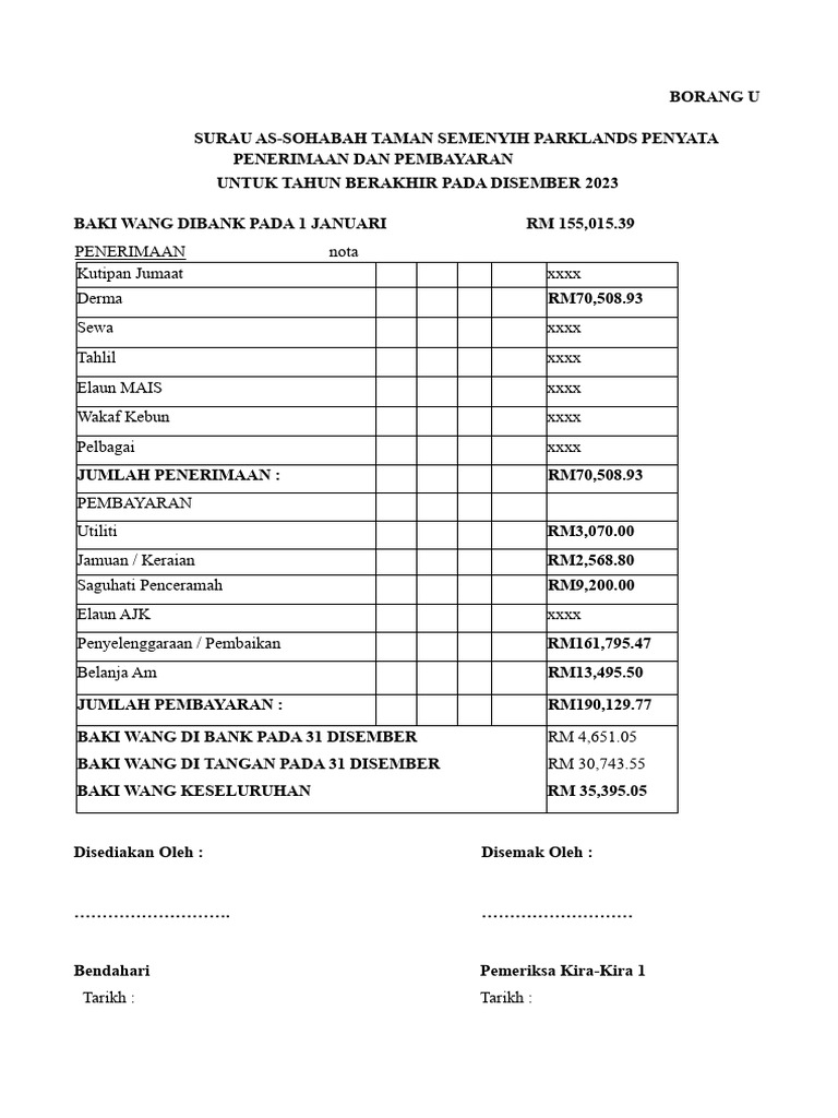 Borang U Surau SP 2023 | PDF
