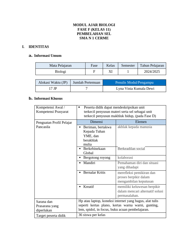 Modul Ajar Pembelahan Sel | PDF