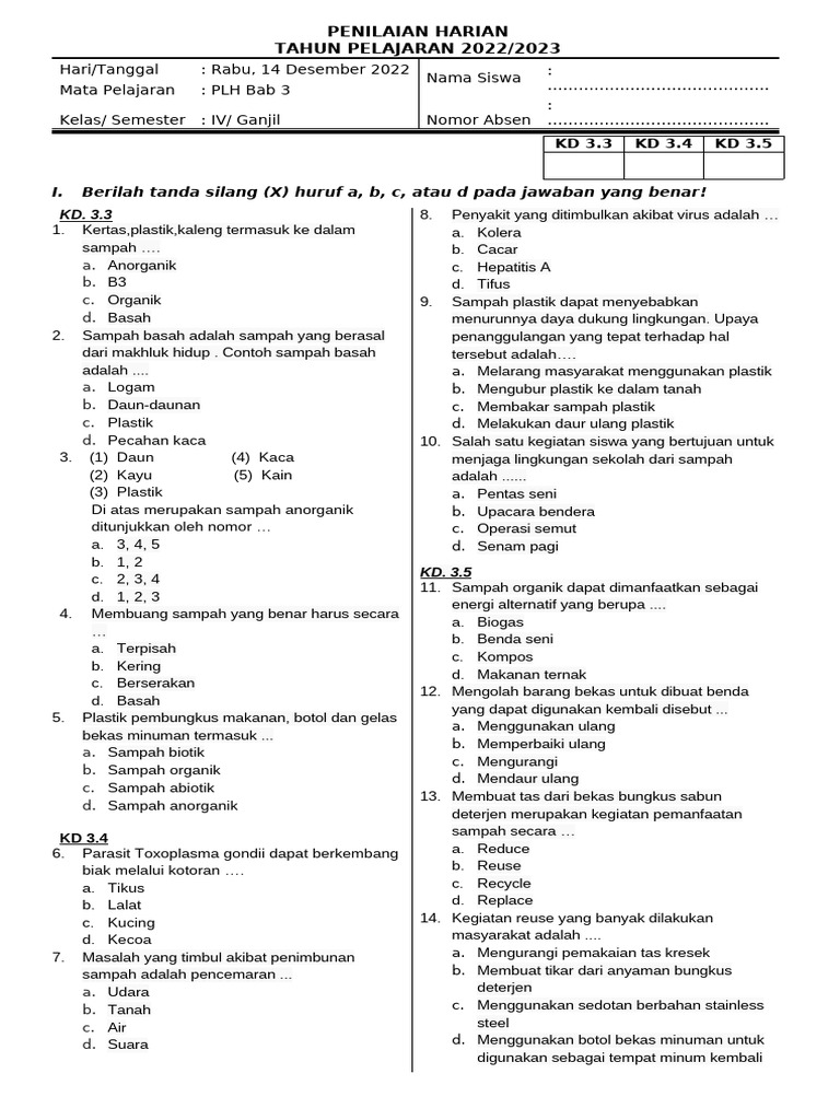 Soal PLH Bab 3 | PDF