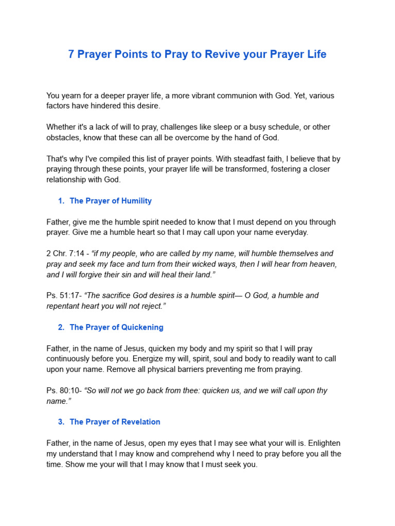 7 Prayer Points To Pray To Revive Your Prayer Life | PDF