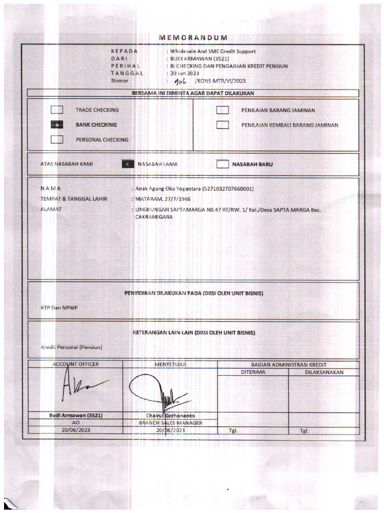 Memo Slik Checking Dan Sandi Basel | PDF