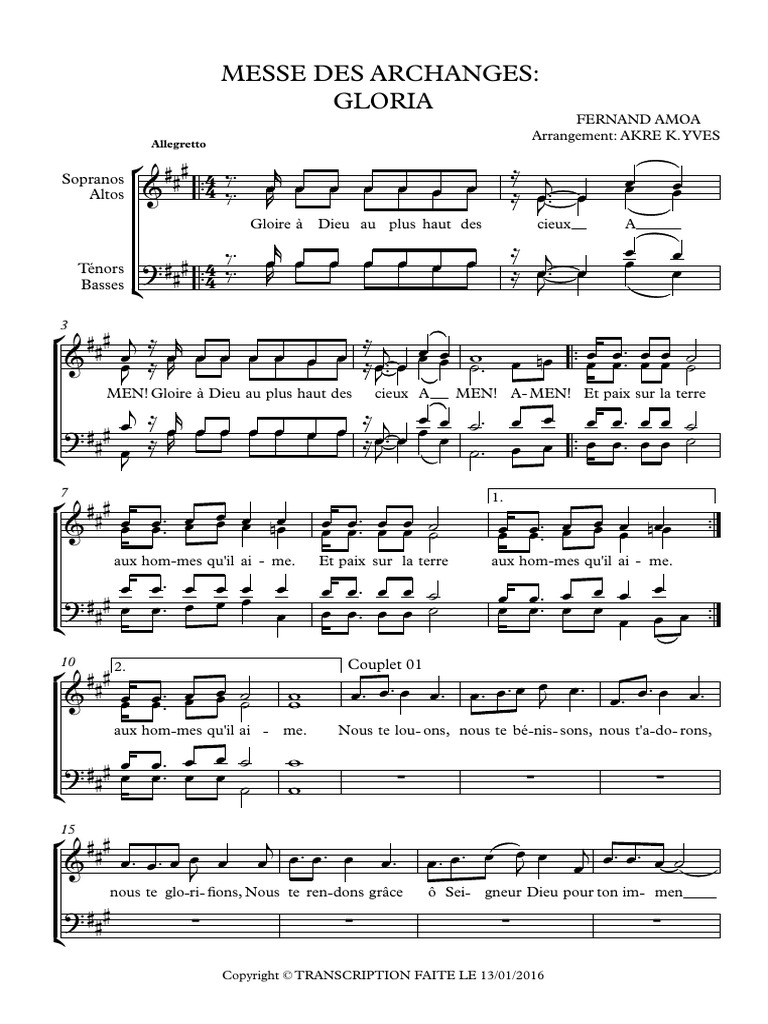 GLORIA MESSE DES ARCHANGES - Partition Complète | PDF
