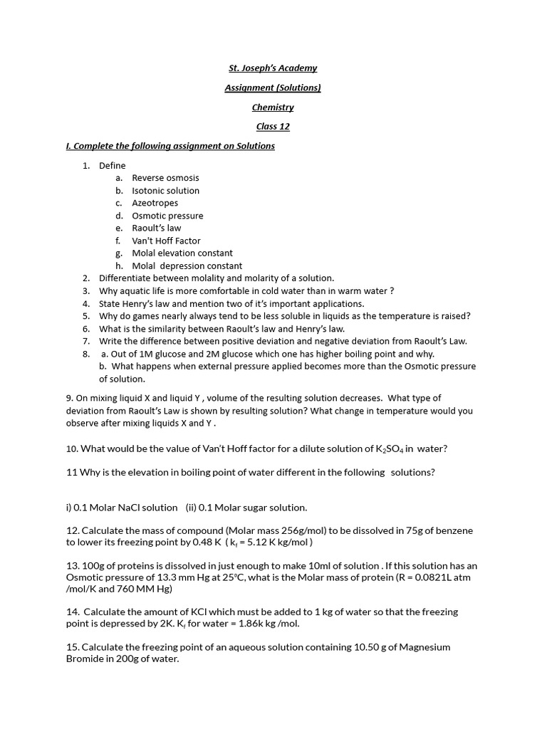 Solutions Assignment. | PDF | Thermodynamics | Wellness