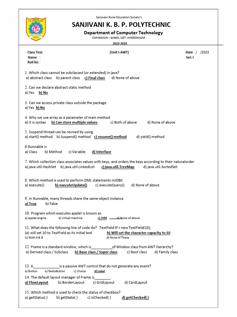 Awt MCQ Answer 1 | PDF
