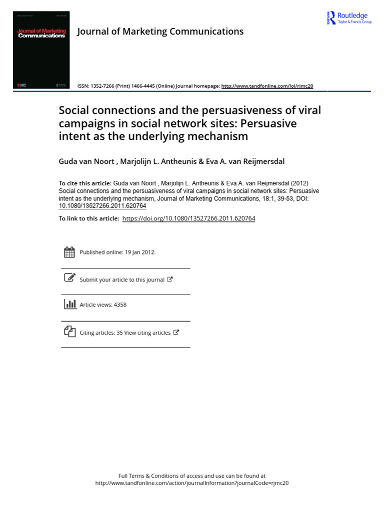 6social Connections and The Persuasiveness of Viral Campaigns in Social ...