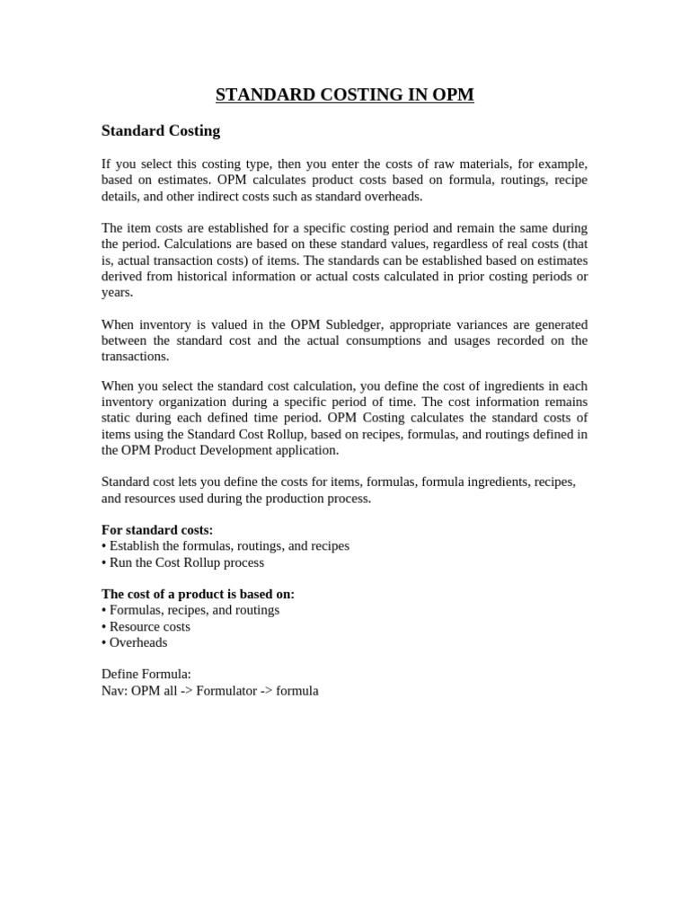 Standard Costing in Opm | PDF