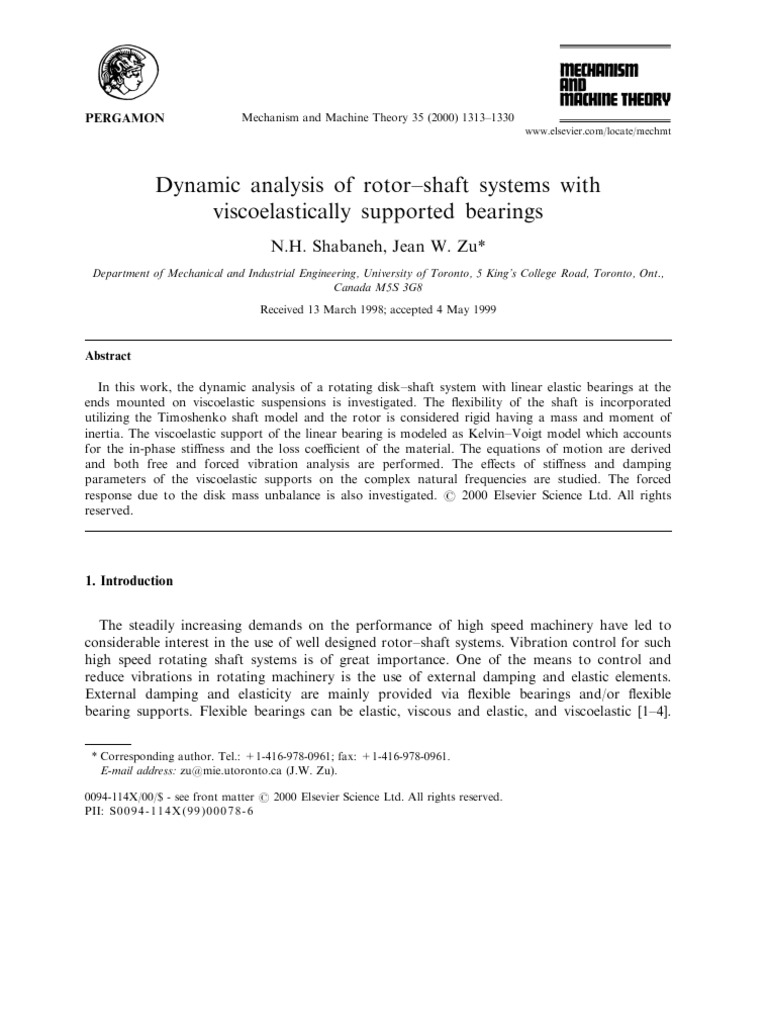 Dynamic Analysis of Rotor Shaft Systems With Viscoelastically Supported ...
