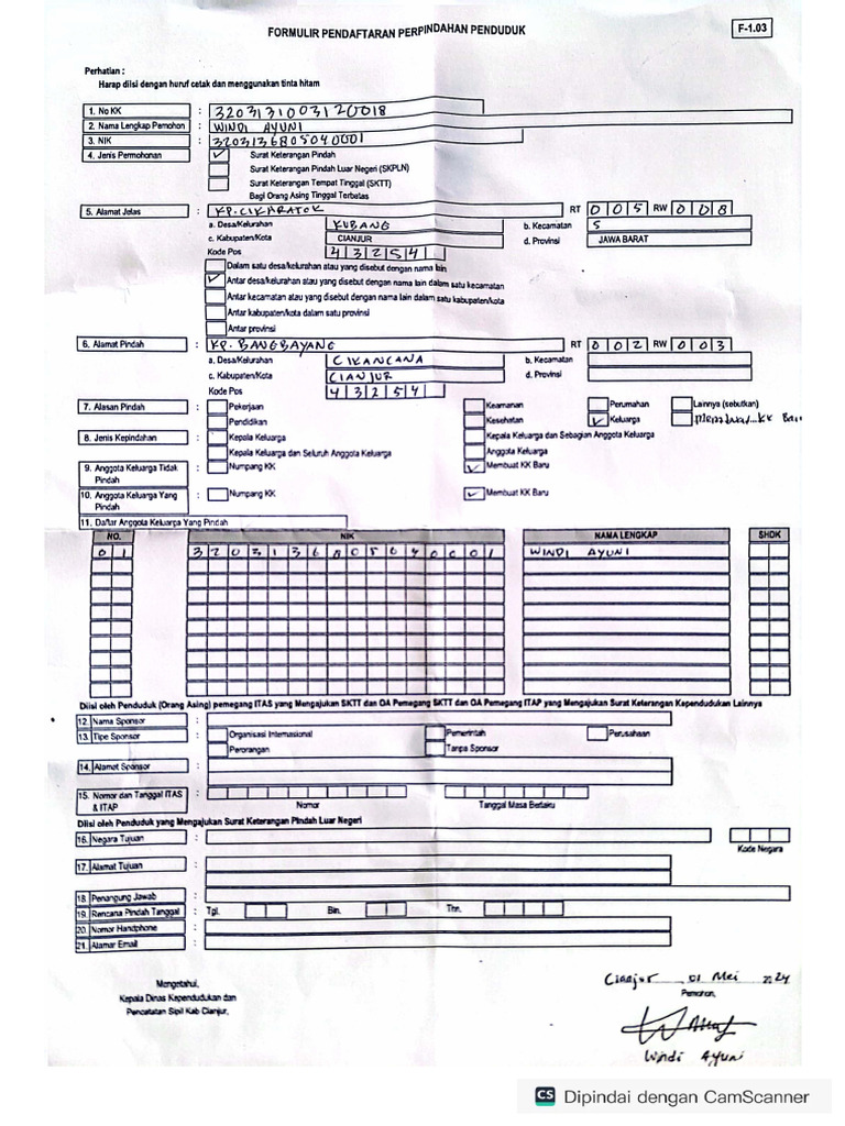 F103 Keterangan Pindah | PDF