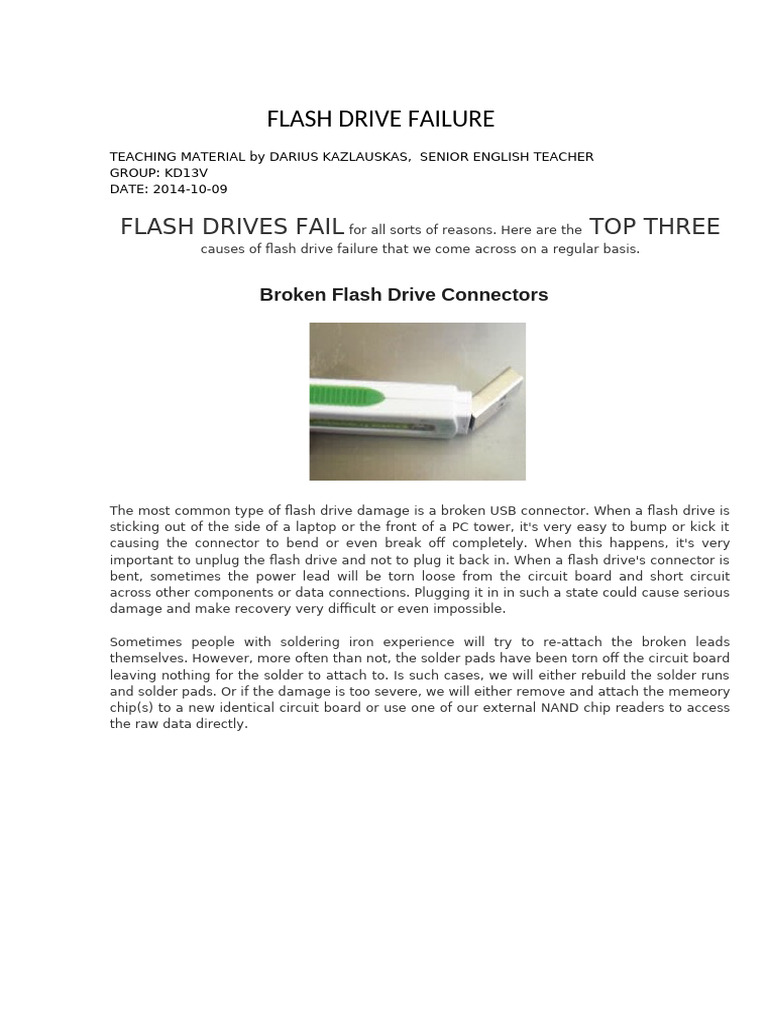 FLASH DRIVE FAILURE Integrated Lesson | PDF | Usb Flash Drive | Computers