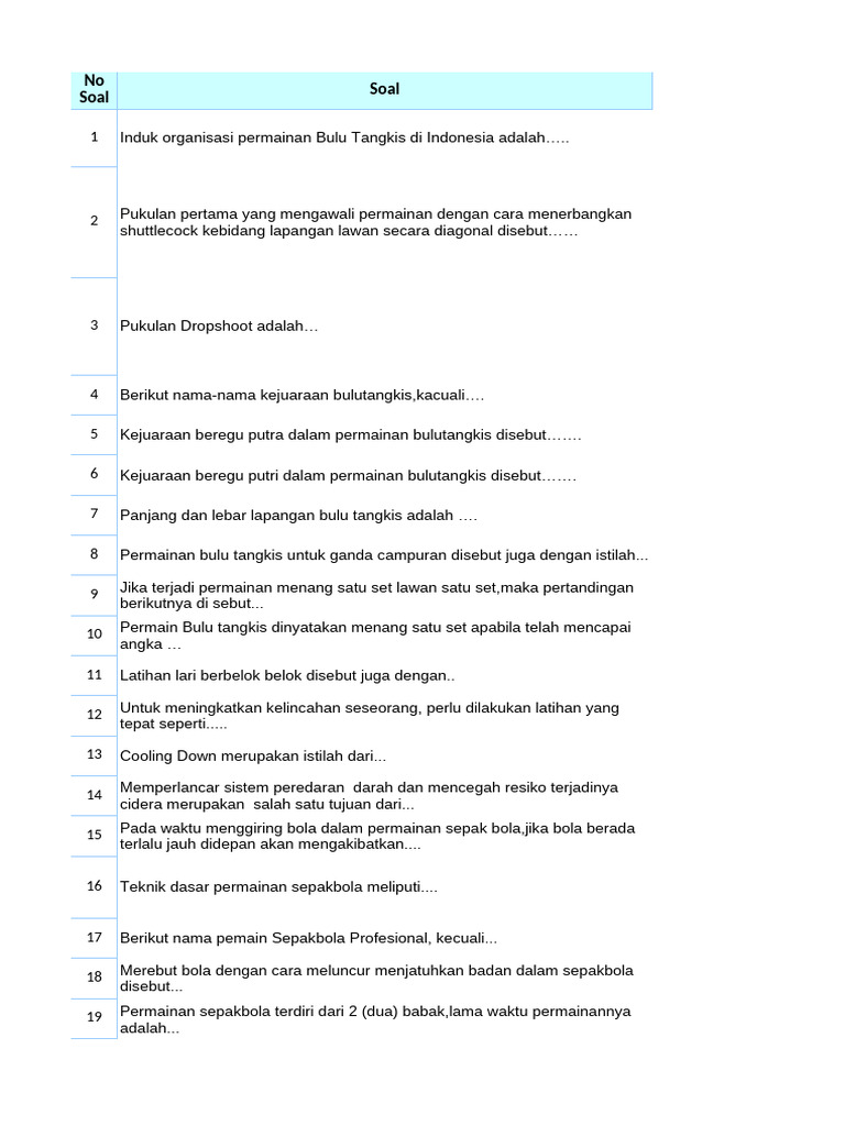 Importdatasoal - Pjok 8 | PDF