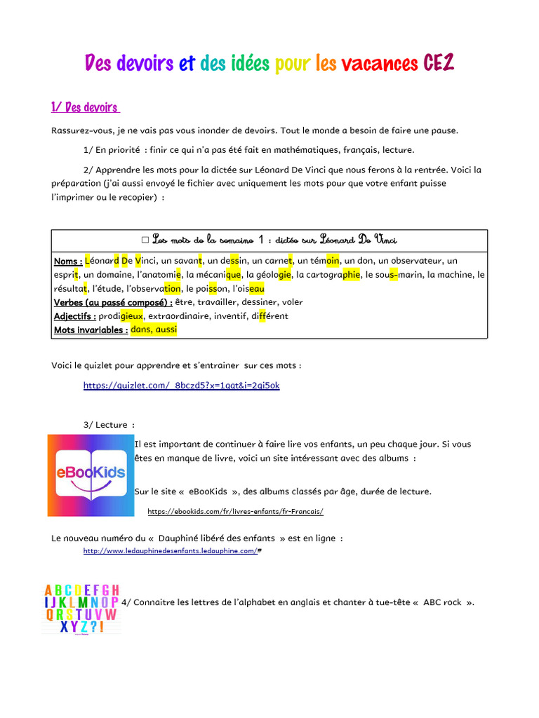 Idees Vacances Ce2 | PDF