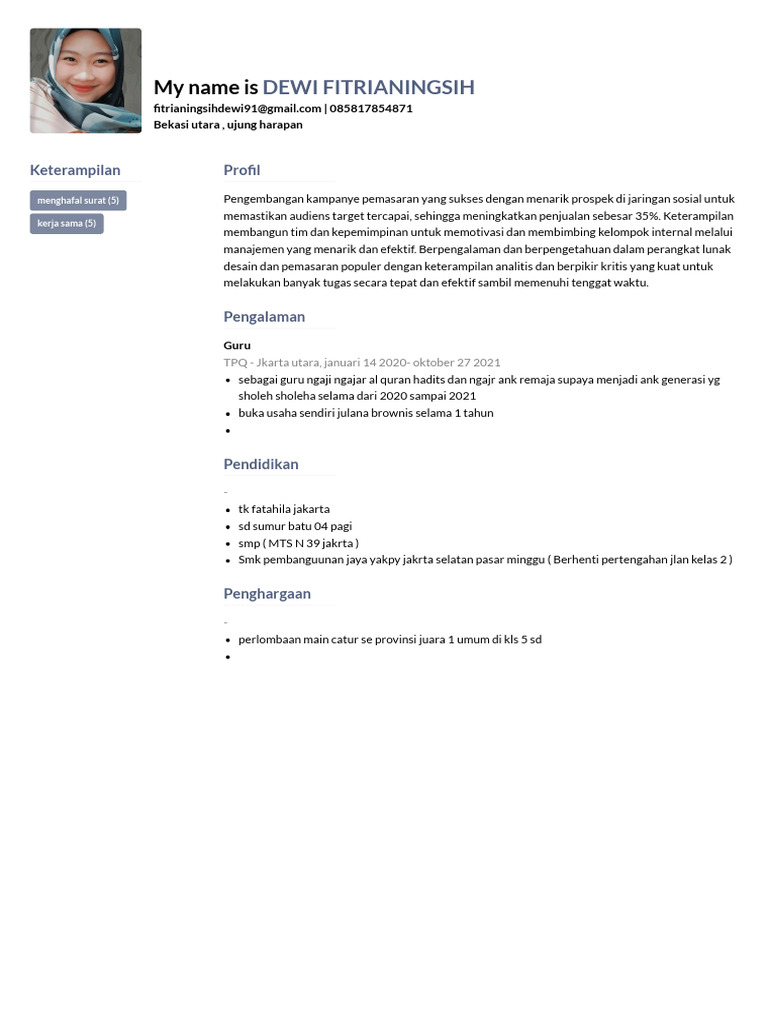 Cv-Dewi Fitrianingsih | PDF