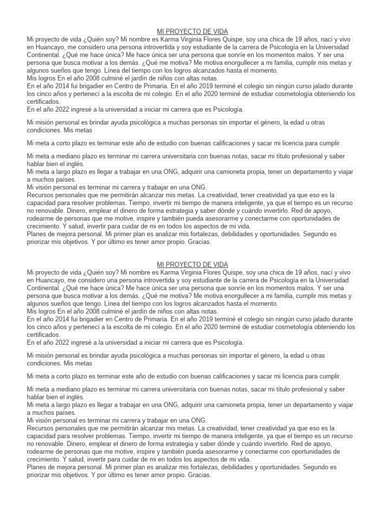 Mi Proyecto de Vida | PDF