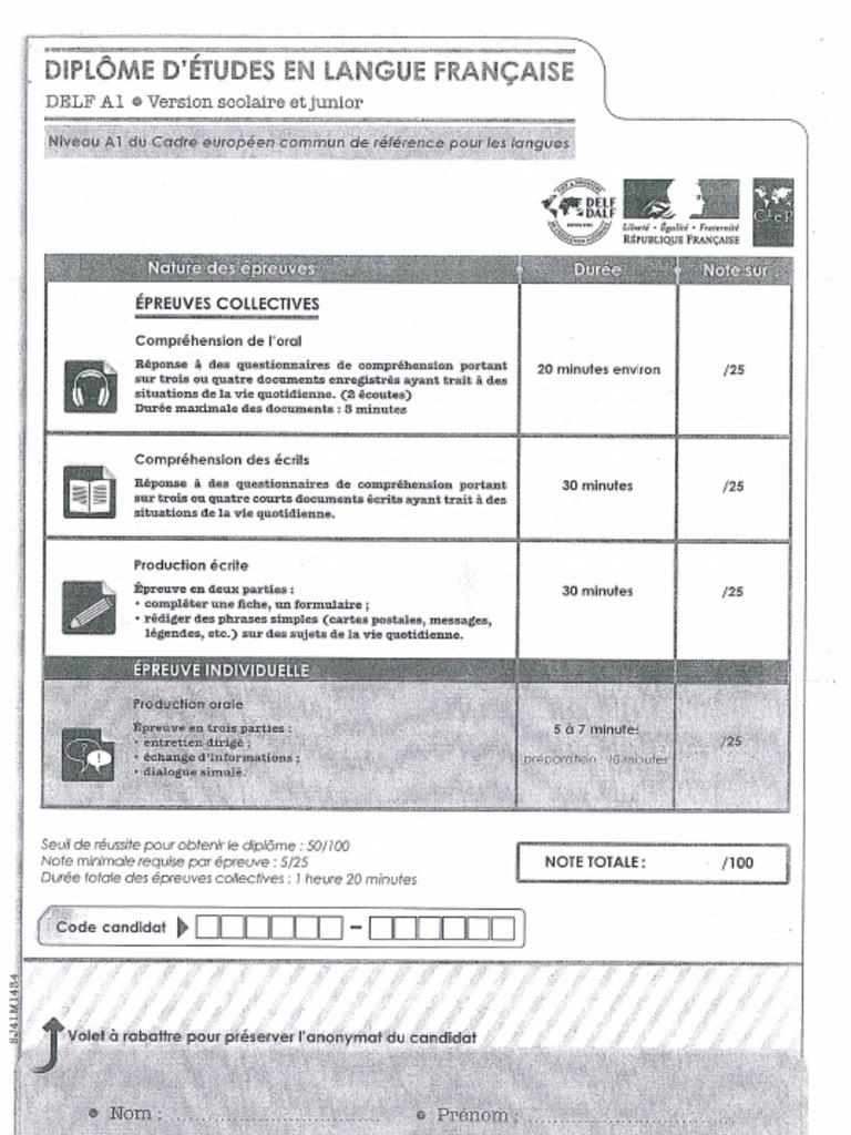 Delf A1 Mars 2018 | PDF
