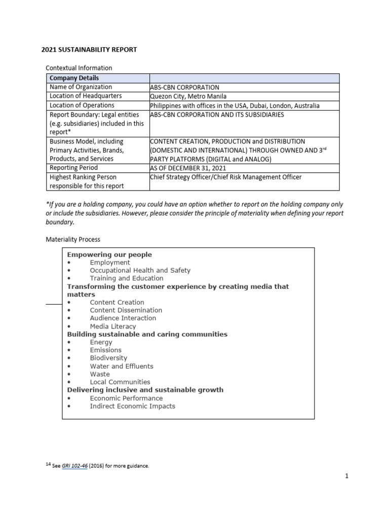 Abs Corp Sustainability Report 2021 | PDF