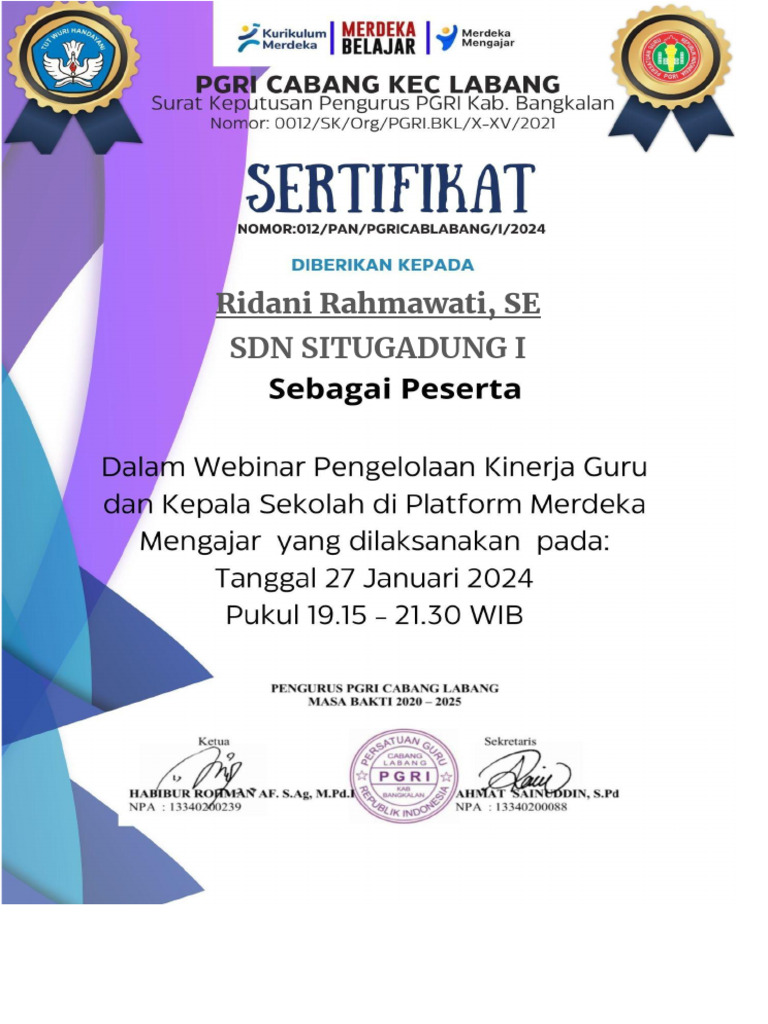 Sertifikat Ridani Rahmawati, Se 2 | PDF