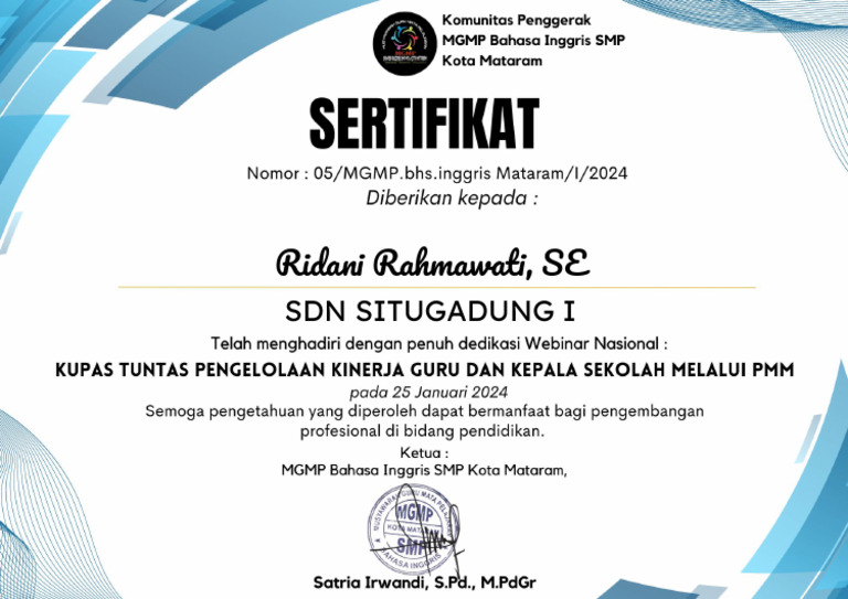 Sertifikat Ridani Rahmawati, Se 3 | PDF