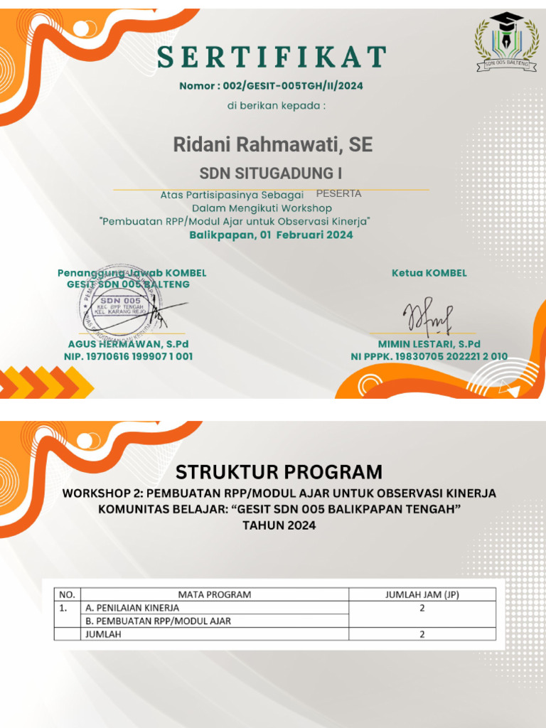 Sertifikat Ridani Rahmawati, Se 5 | PDF