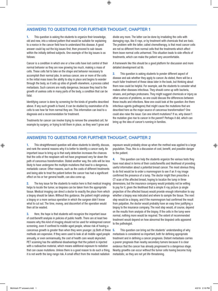 McIntosh Answers To Questions For Further Thought | PDF