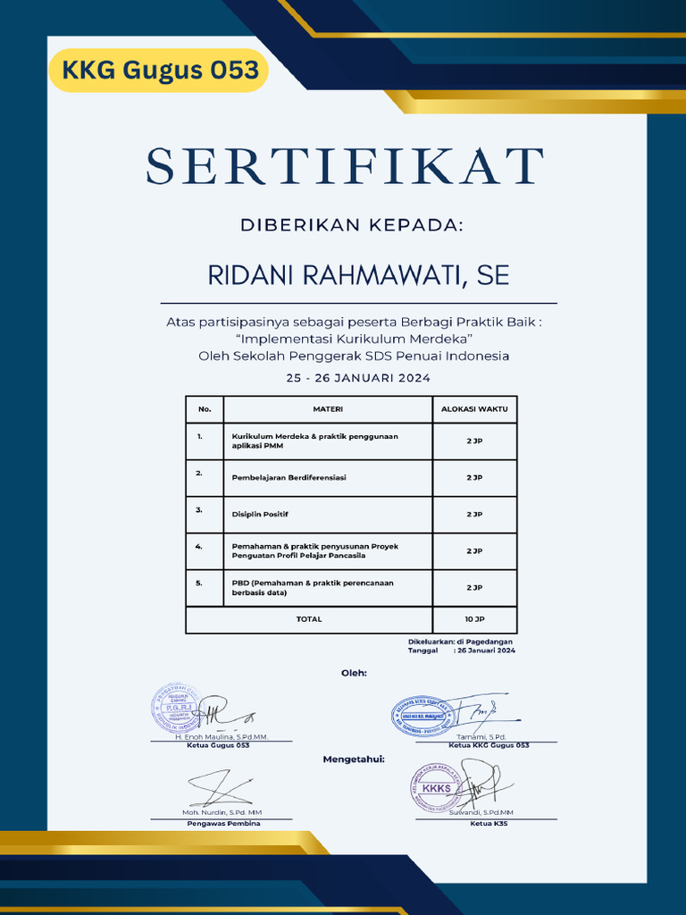 Sertifikat Ridani Rahmawati, Se 6 | PDF