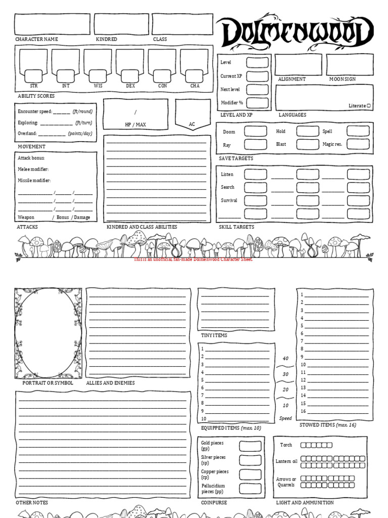 Dolmenwood Charactersheet Bypella | PDF