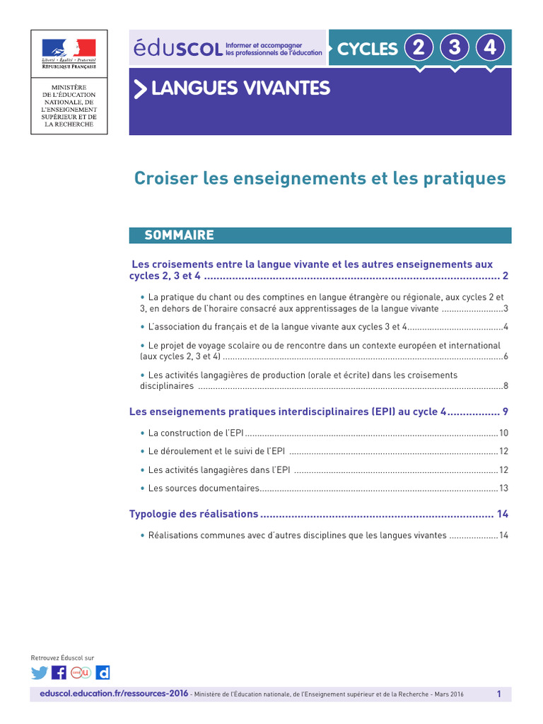 Epi Croiser Les Enseignements | PDF