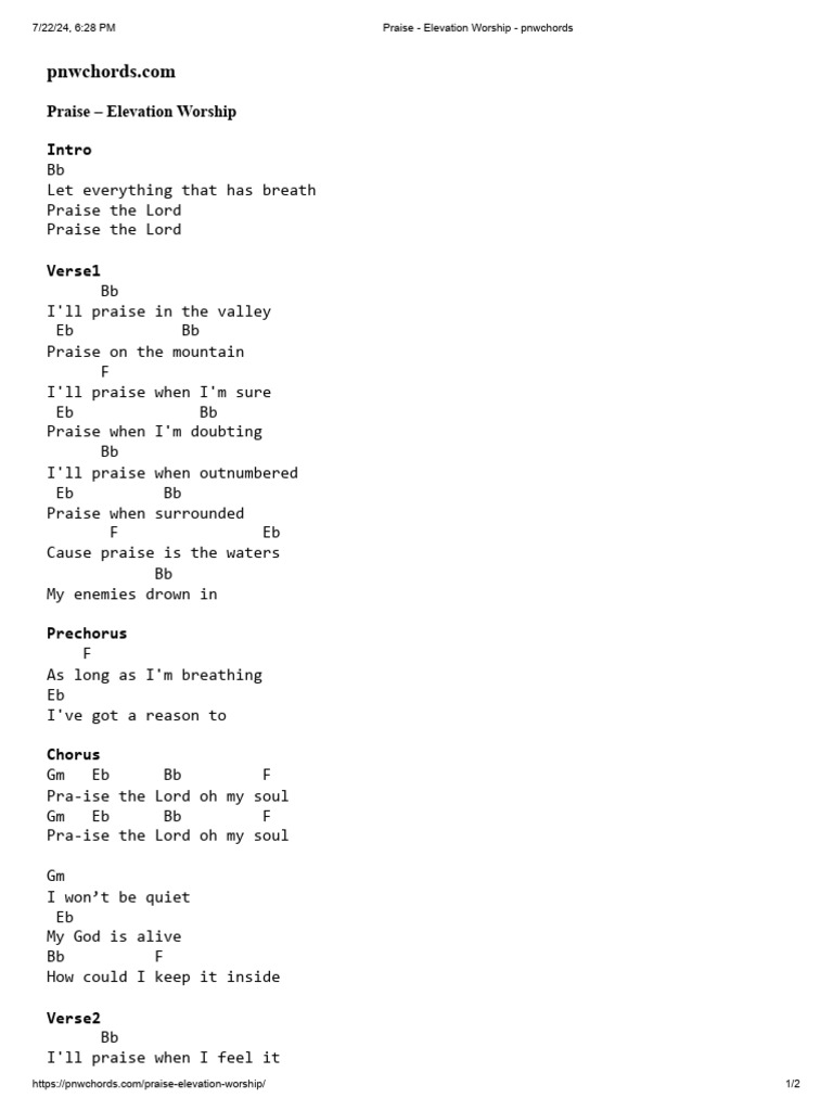 Praise - Elevation Worship (Key of BB) | PDF