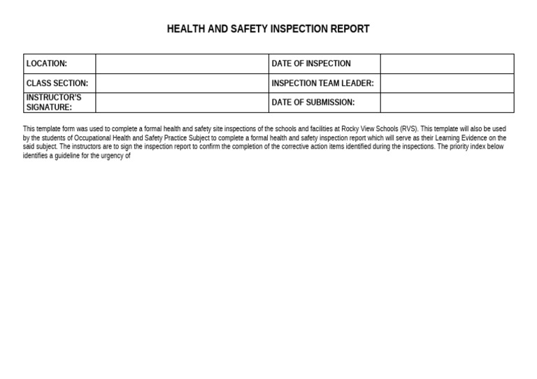HEALTH AND SAFETY INSPECTION REPORT | PDF