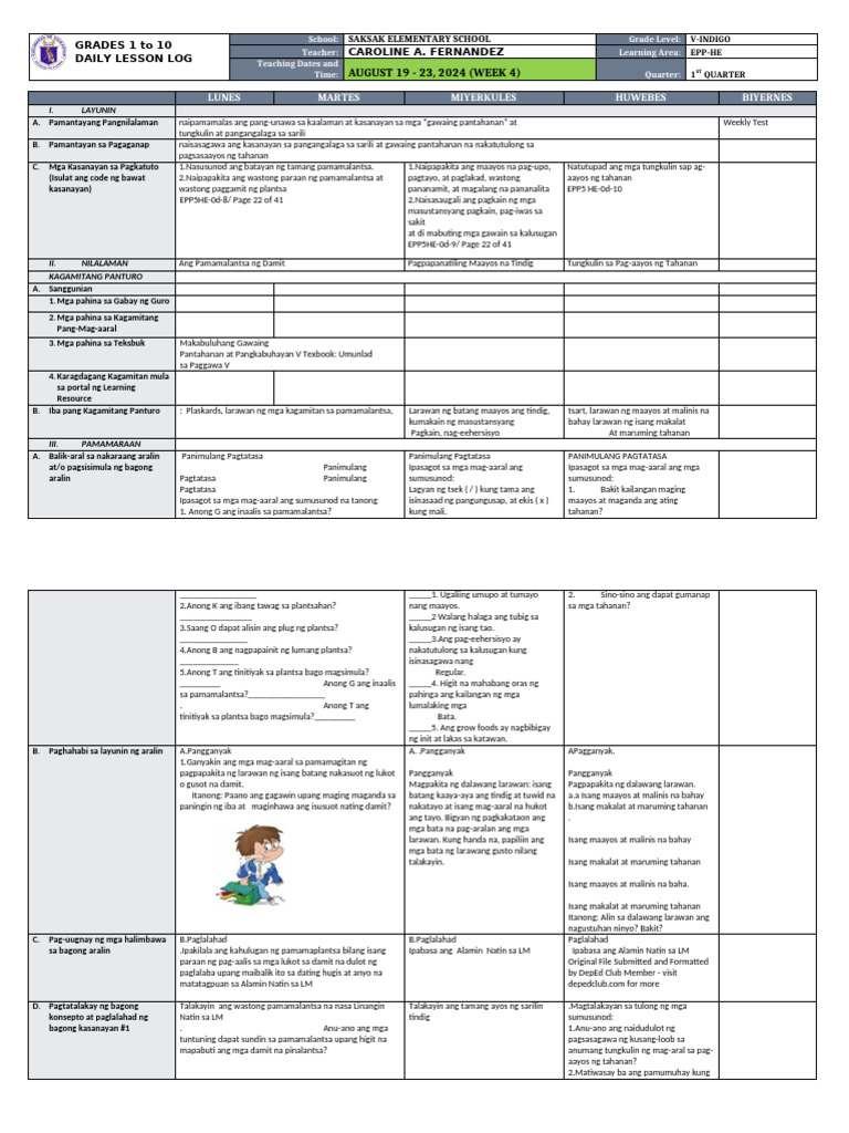 DLL - Epp 5 - Q1 - W4 | PDF | Learning | Behavior Modification