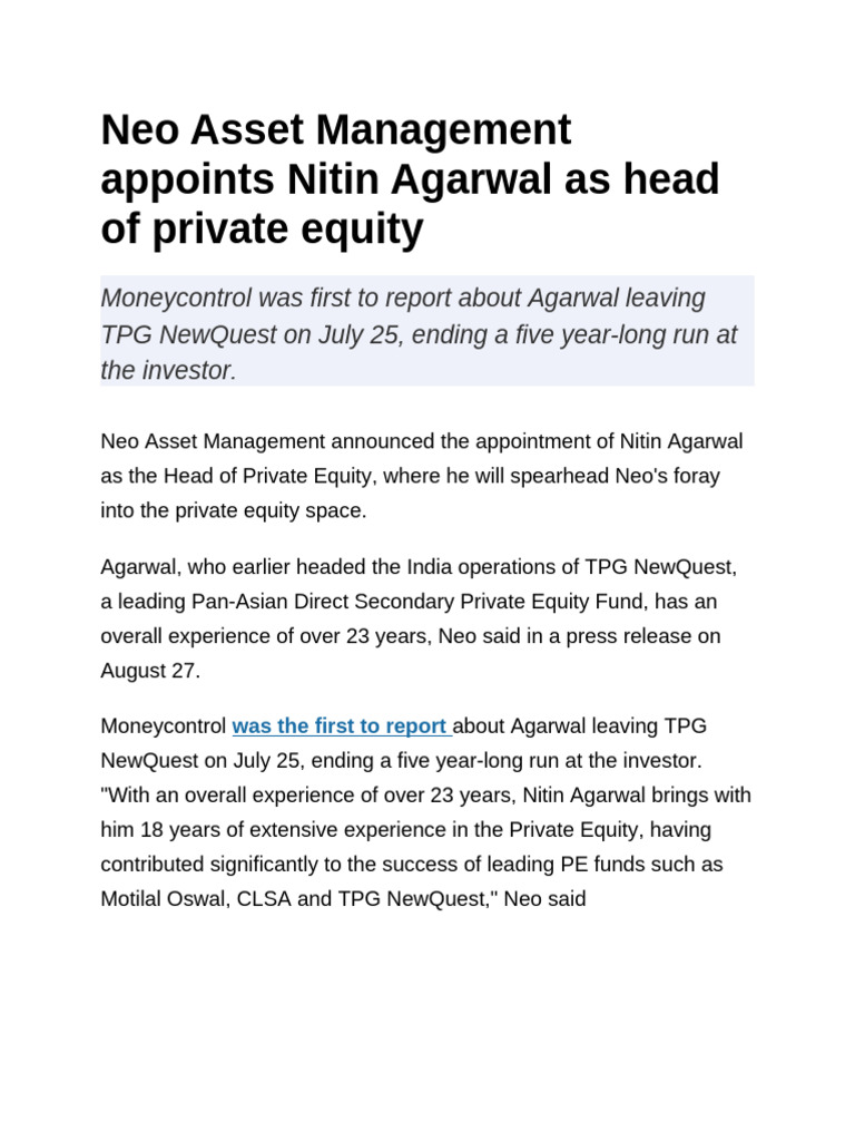 Neo Asset Management Appoints | PDF