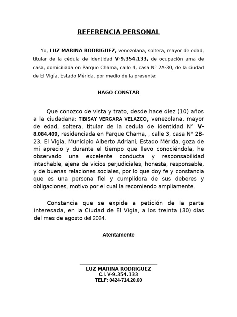 REFERENCIA PERSONAL | PDF