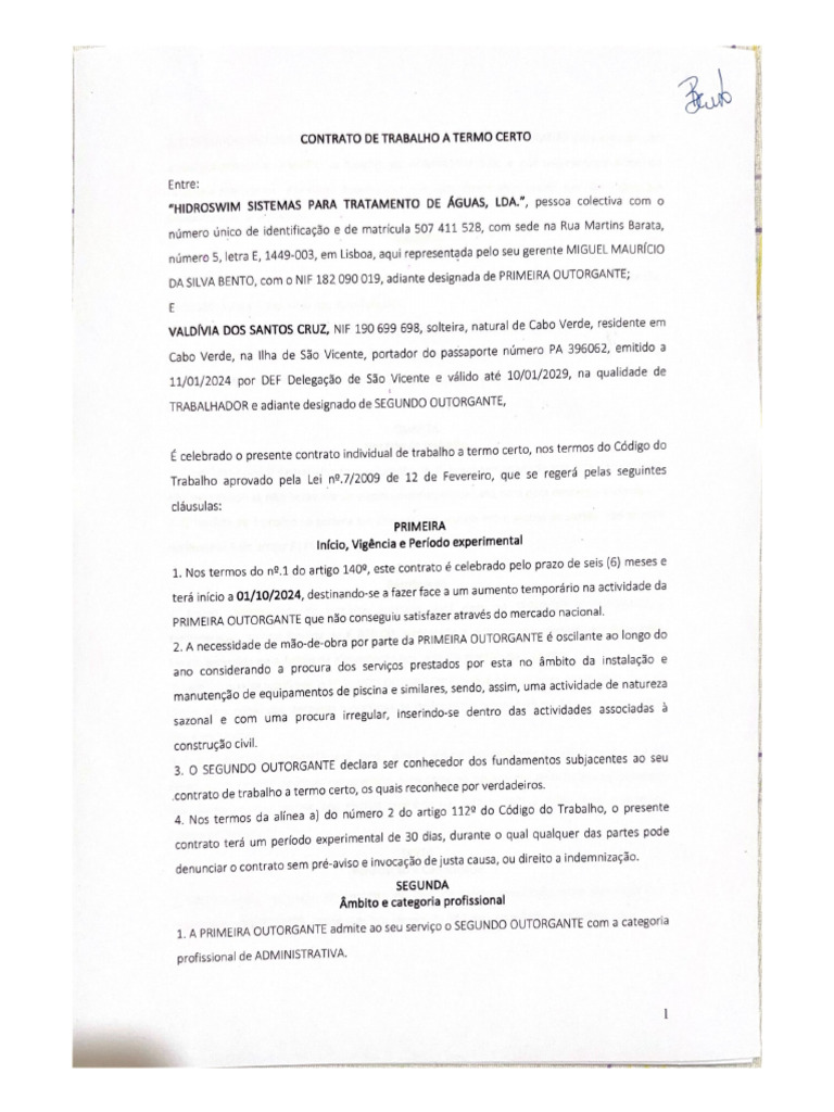 Contrato de Trabalho A Termo Certo | PDF