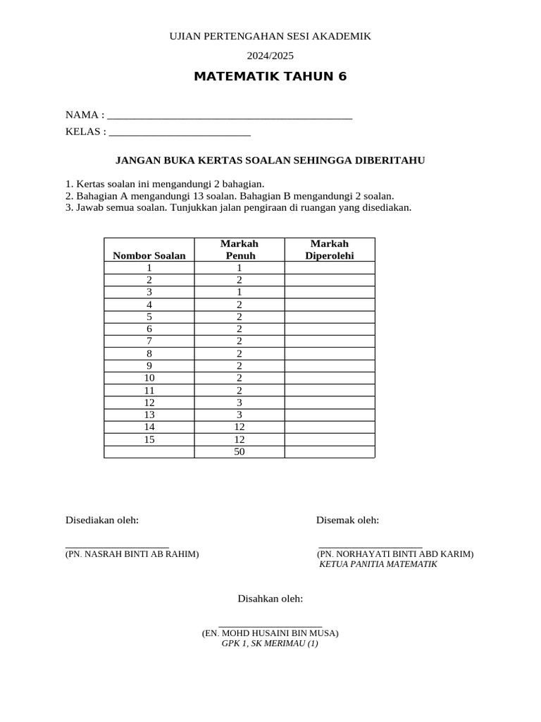 Cover Depan UPSA Math | PDF