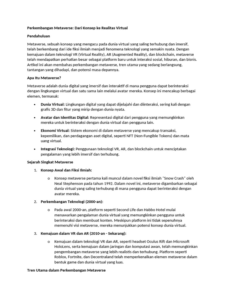 Perkembangan Metaverse | PDF