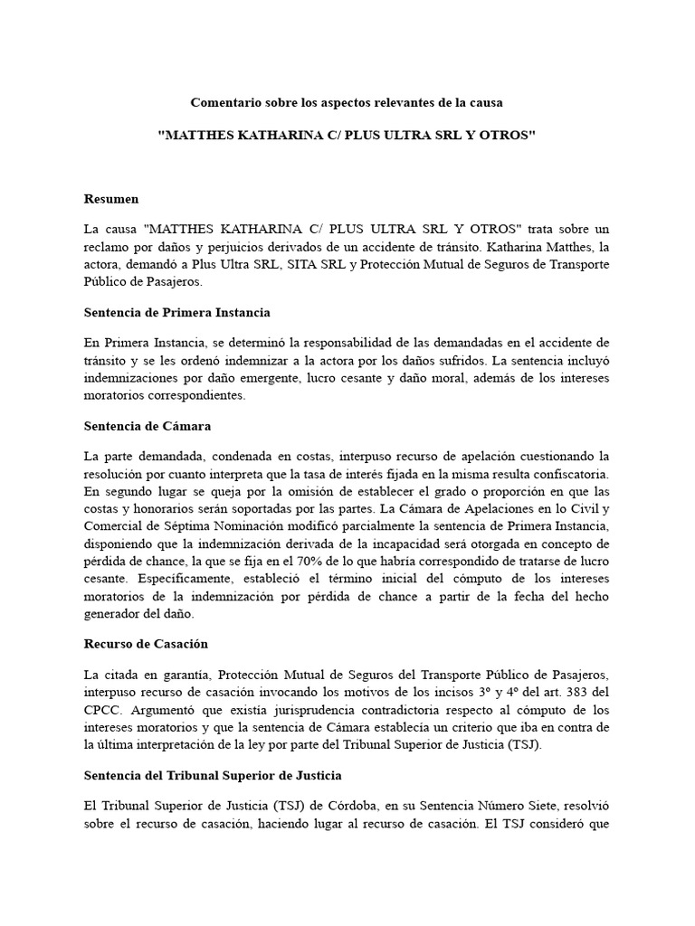 MATTHES KATHARINA C - PLUS ULTRA SRL Y OTROS - Comentario de Fallo ...