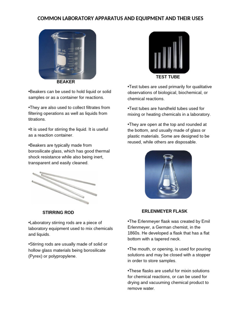 Common Laboratory Apparatus and Equipment and Their Uses | PDF