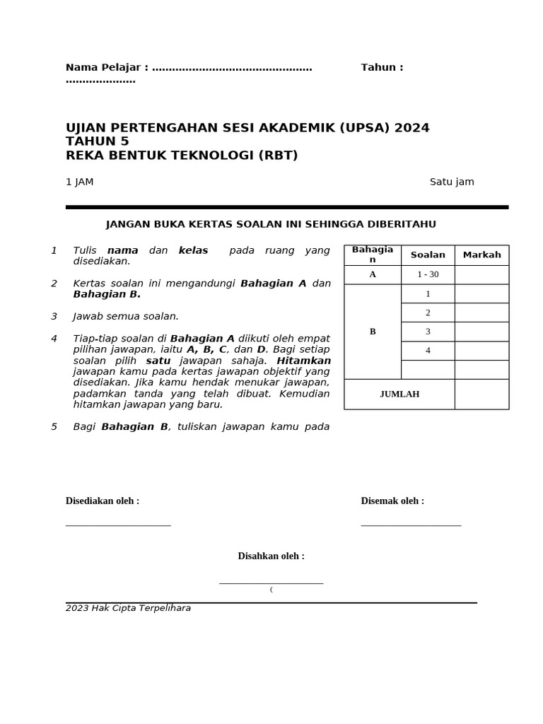 Cover Depan UPSA RBT 2 | PDF