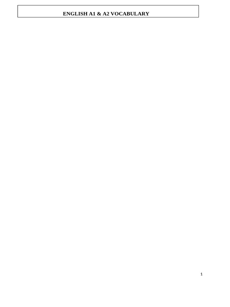 A1-A2 English Vocabulary Guide | PDF