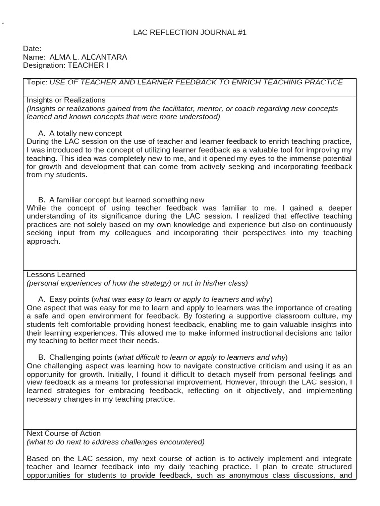 Lac Reflection Journal | PDF